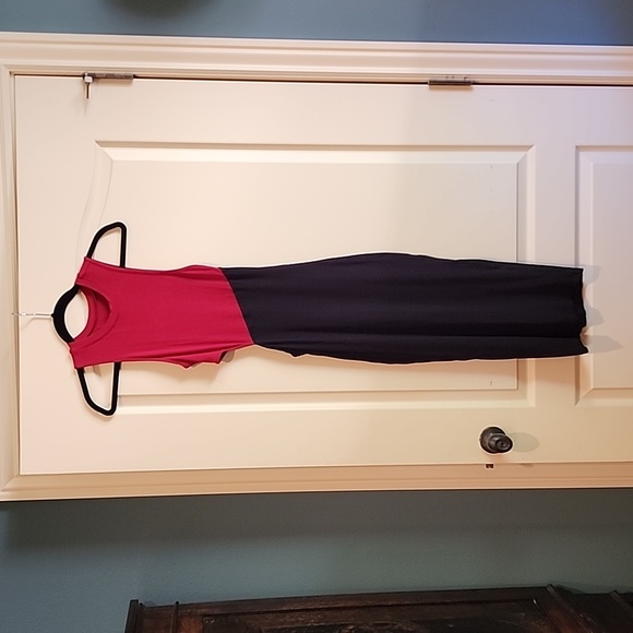 Dresses | Red And Black Body Con Midi Dress Color Block Waist Cut Out ...